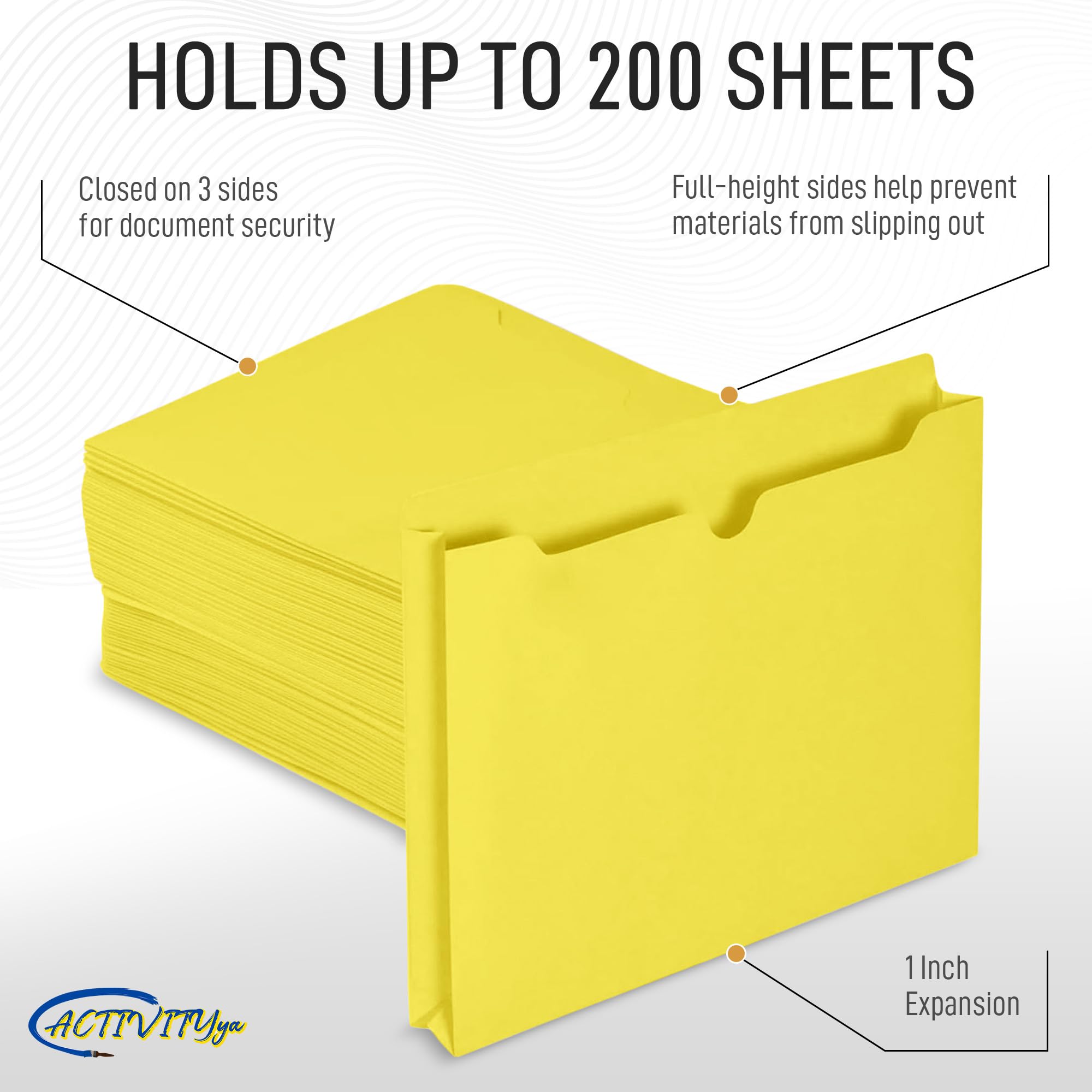Snapklik.com : Yellow File Jackets, 1 Inch Expansion, Letter Size ...