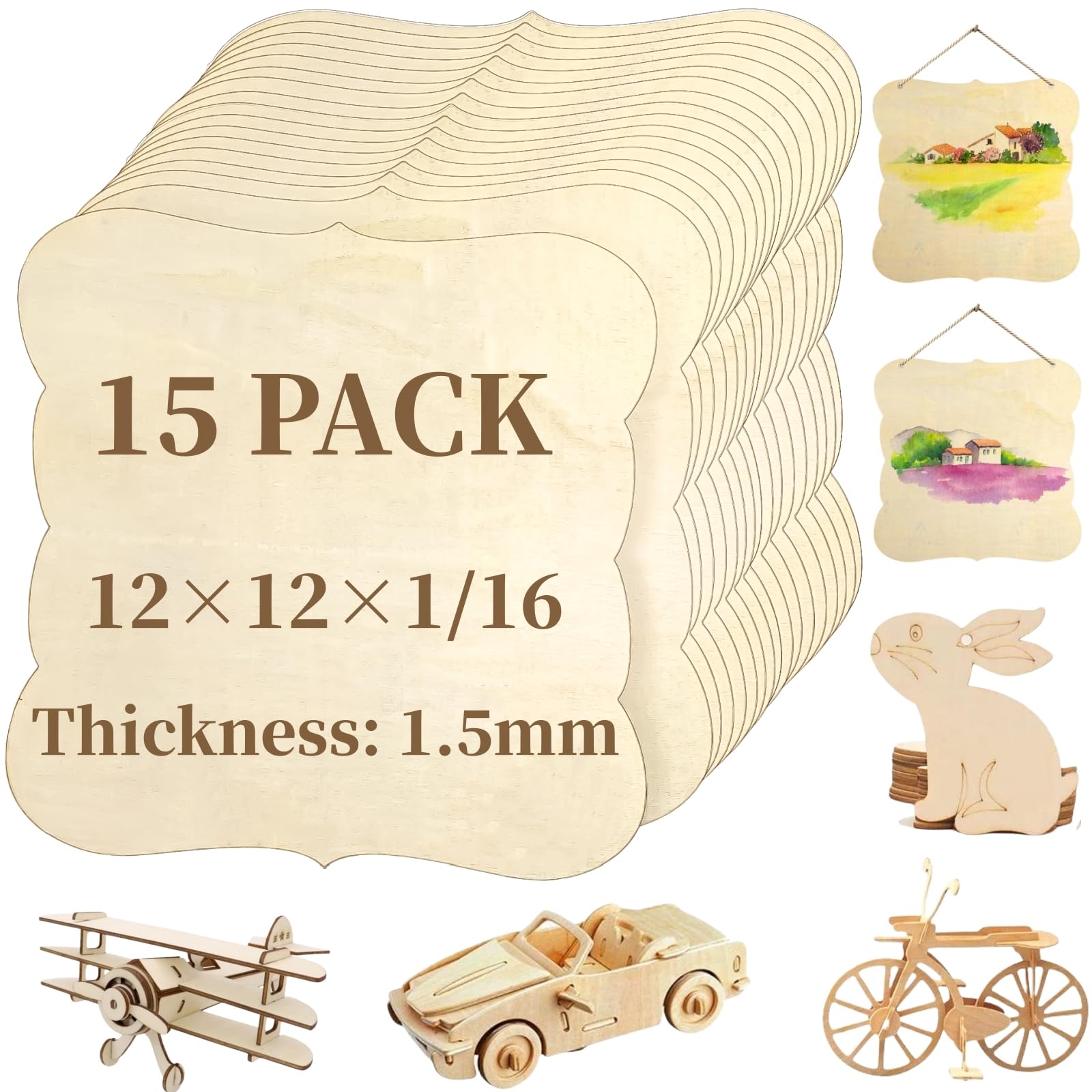 Amazon.com: Pumtus 15 Pack 12 x 12 x 1/16 Inch Poplar Wood Sheets, 1 ...