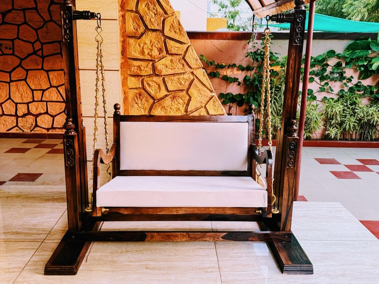 SIYA ART Sheesham Wood Swing Jhula with Stand Metal Chain for Indoor ...