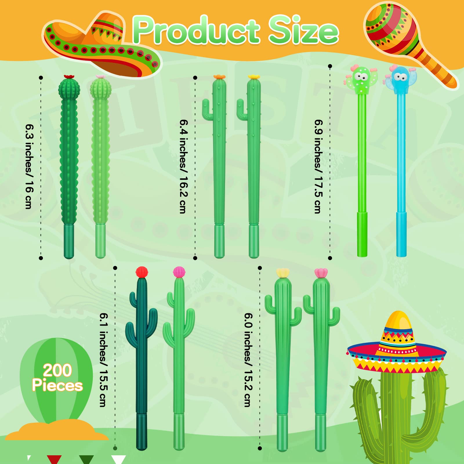Tinlade 200 Pcs Cactus Pens Bulk Cactus Shaped Gel Pens Cute Gifts 0 ...