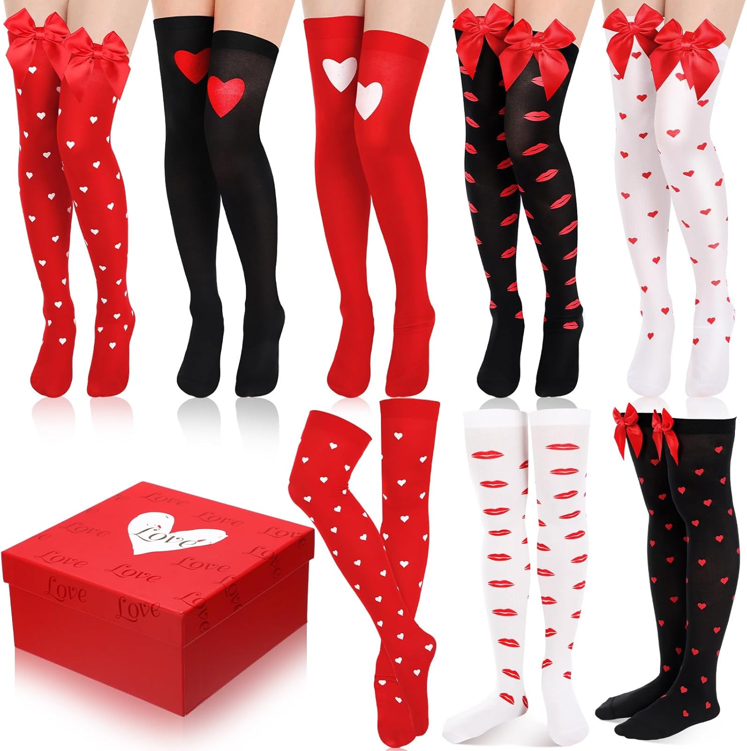 Amazon.com: Silicherry 8 Pairs Valentines Day Heart Stockings with Gift ...