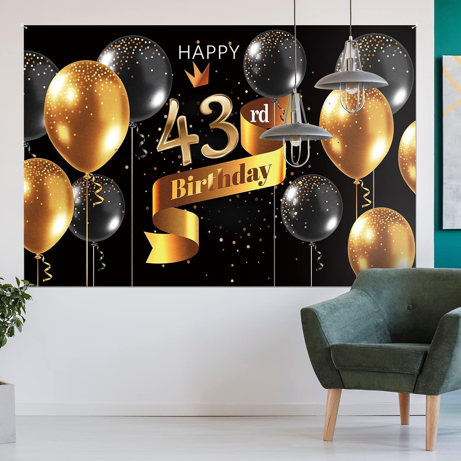 Amazon.com: PAKBOOM Happy 43rd Birthday Banner Backdrop - 43 Birthday ...