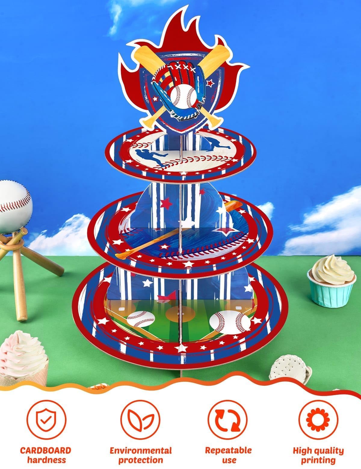 Snapklik.com : Baseball Cupcake Stand - 3 Tier Football Theme Birthday ...