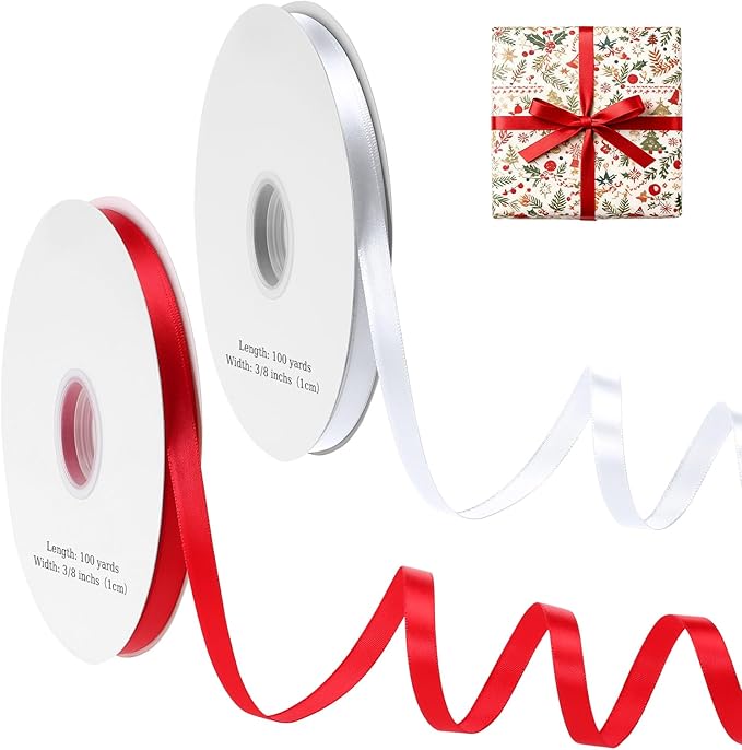 Amazon.com: 3/8 Inch 100 Yards Satin Ribbon, Solid Fabric Ribbons Roll for Gift Wrapping, Crafts ...