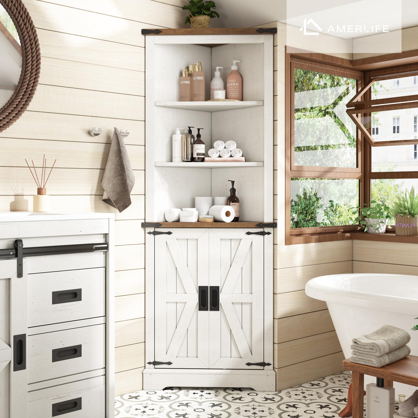 Amazon.com: AMERLIFE 68" Tall Corner Cabinet, Farmhouse Corner Cabinet ...