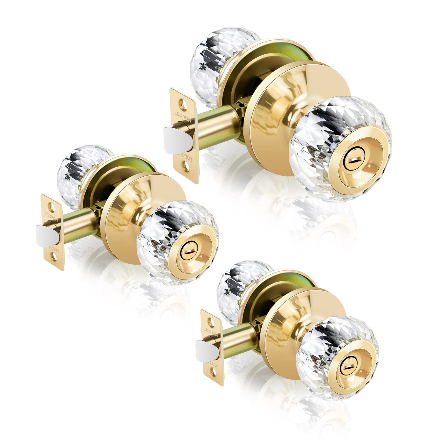 LOQRON Privacy Crystal Interior Door Knobs, KEYLESS Glass Door Knobs with Privacy Lock, Vintage ...