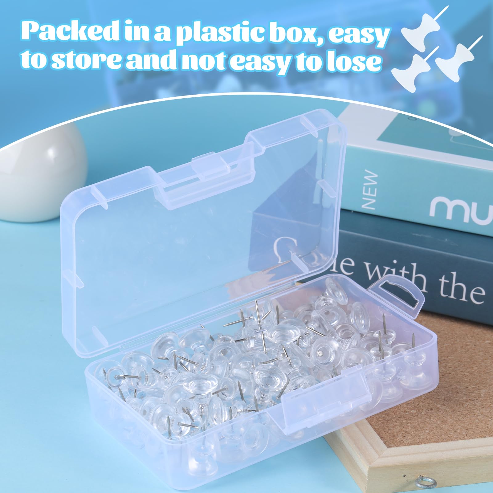 Snapklik.com : 100 PCS Push Pins Tacks, Clear Thumb Tacks For Bulletin ...