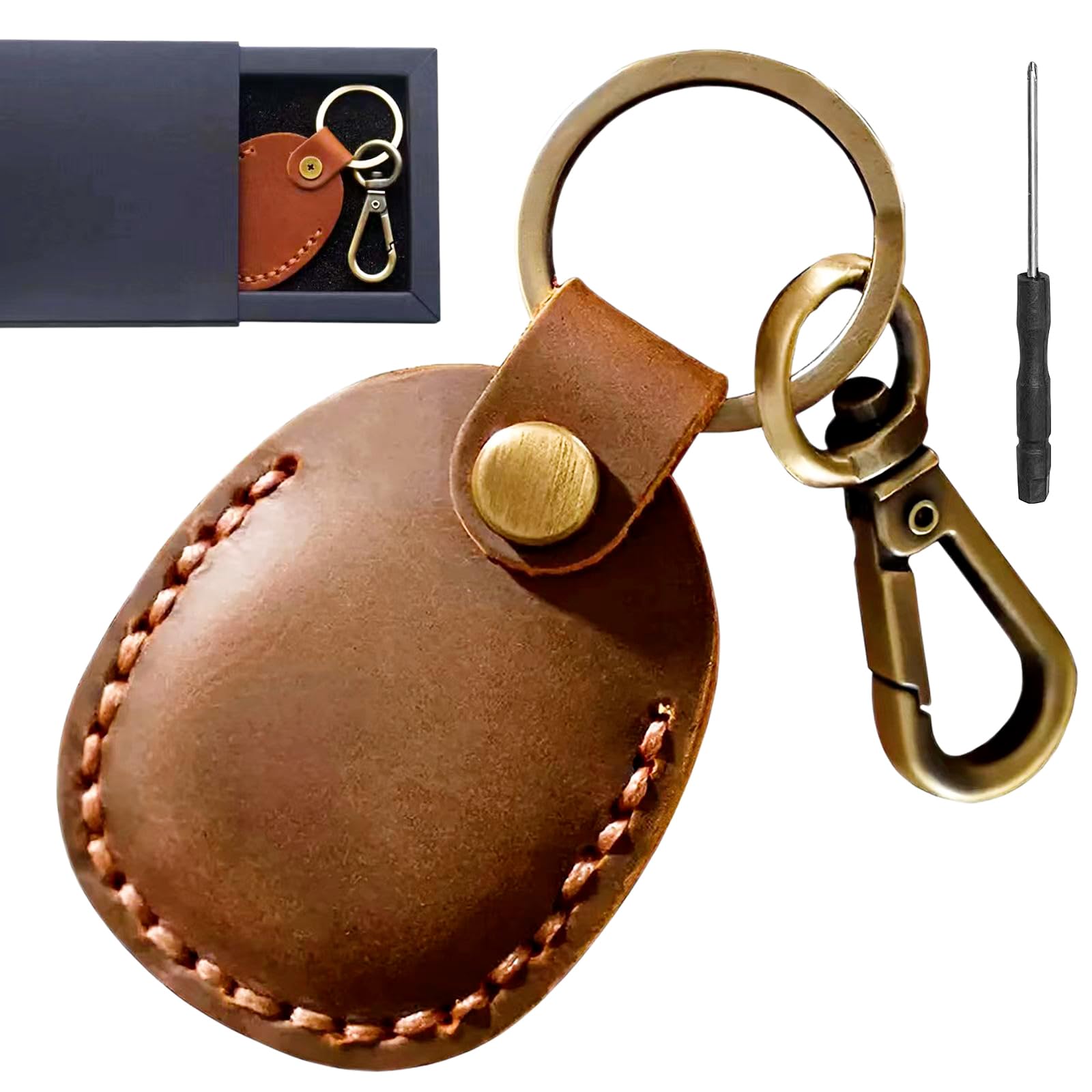Amazon.com: Airtag Holder Keychain-Genuine Leather Airtag Keychain ...