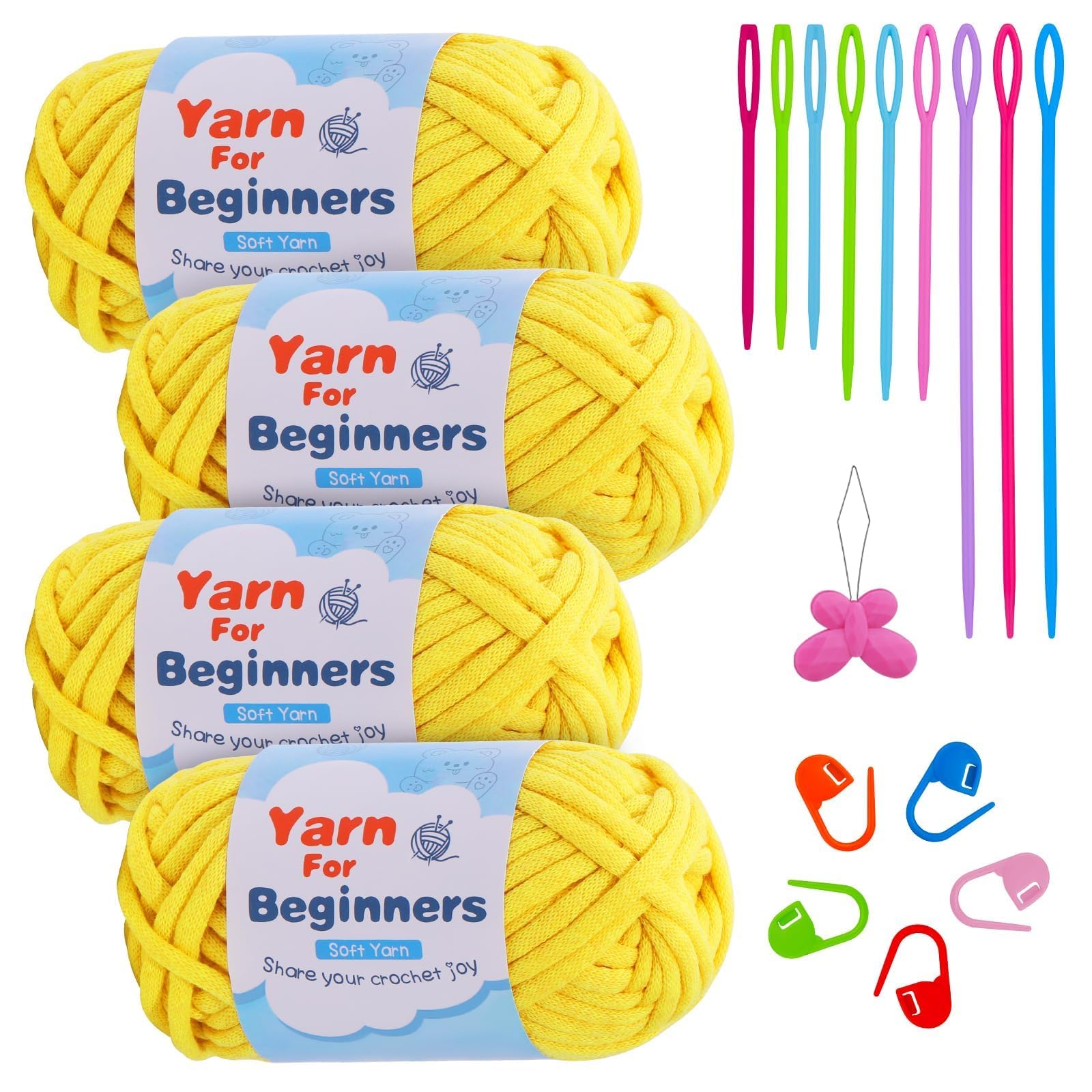 BUOKKON 200g Bright Yellow Chunky Yarn for Crochet, Crochet Yarn for ...