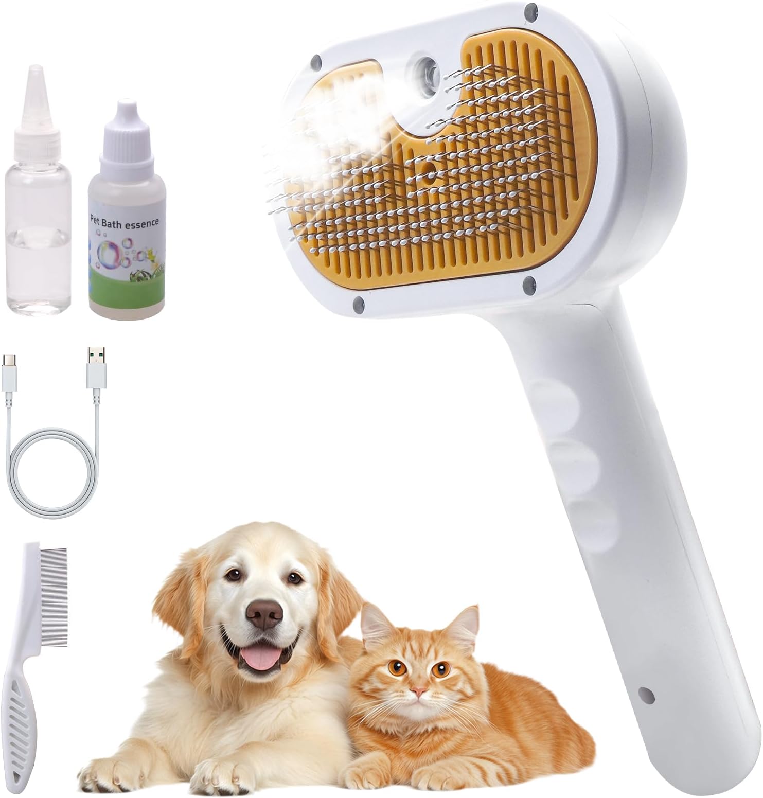 Amazon.com: Pet Steam Brush for Cat & Dog – 4-in-1 De-Shedding, Steam Spray, and Self-Cleaning ...