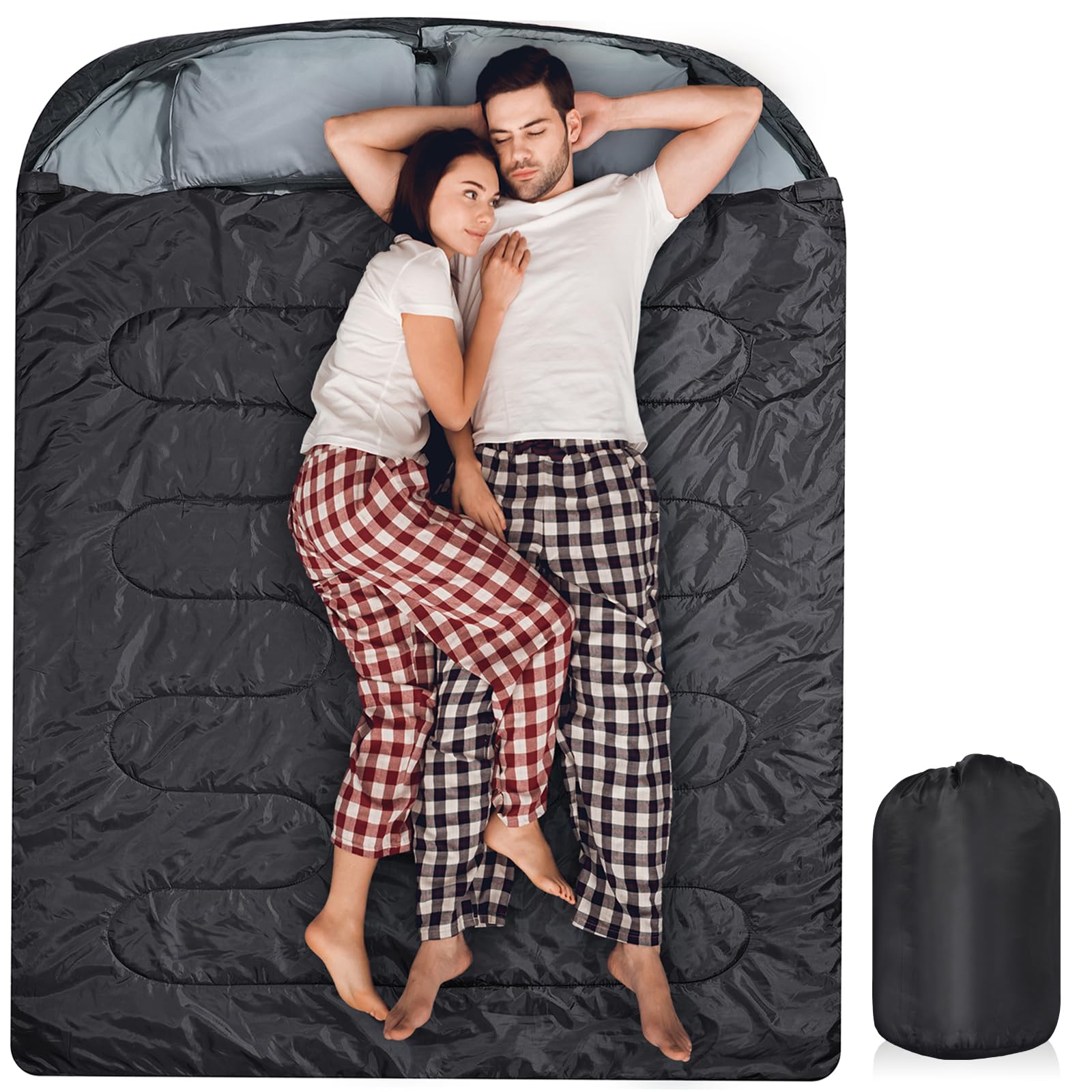 ikkle Double Sleeping Bag for Adults, XL Queen Size Two Person Sleeping ...