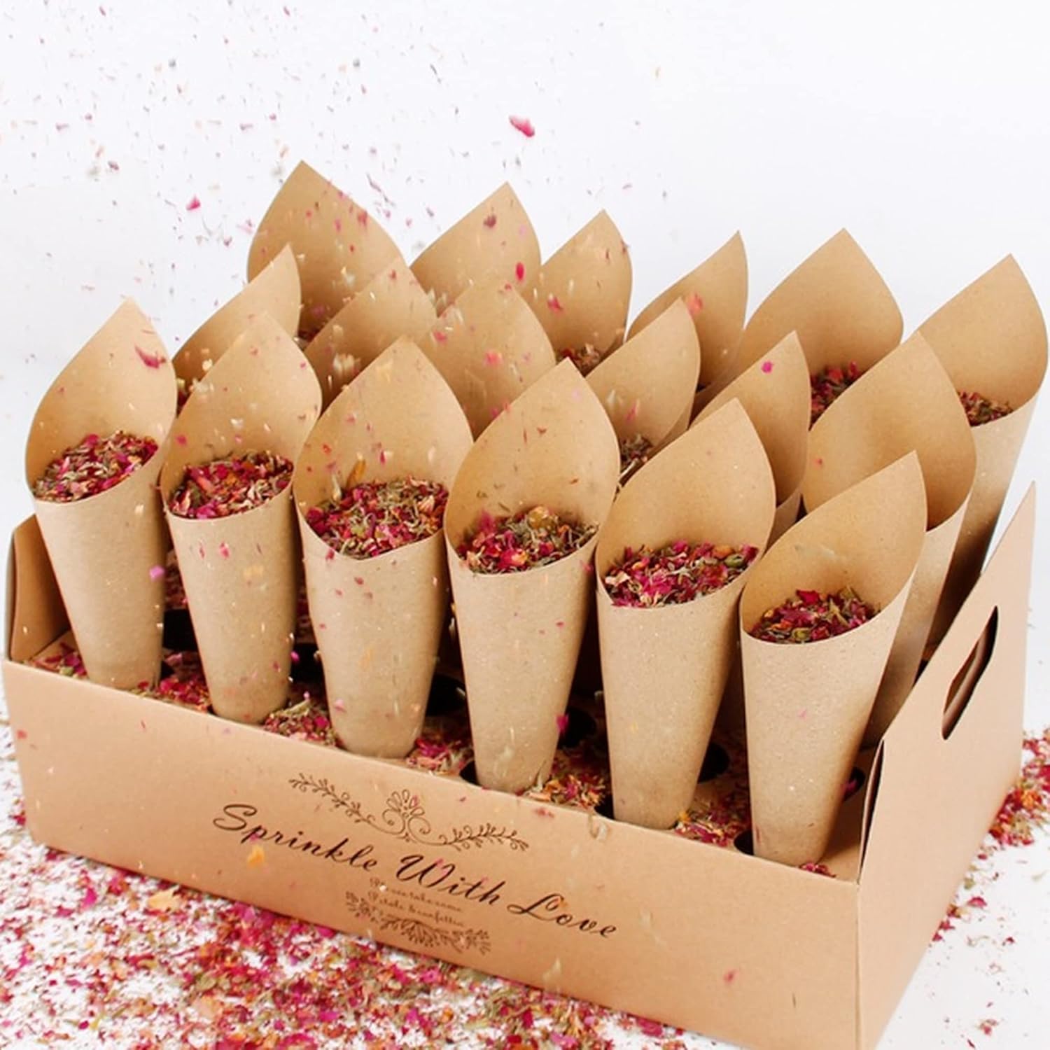30Pcs Confetti Cones with Holder Box - 17cm Kraft Paper Cones with ...