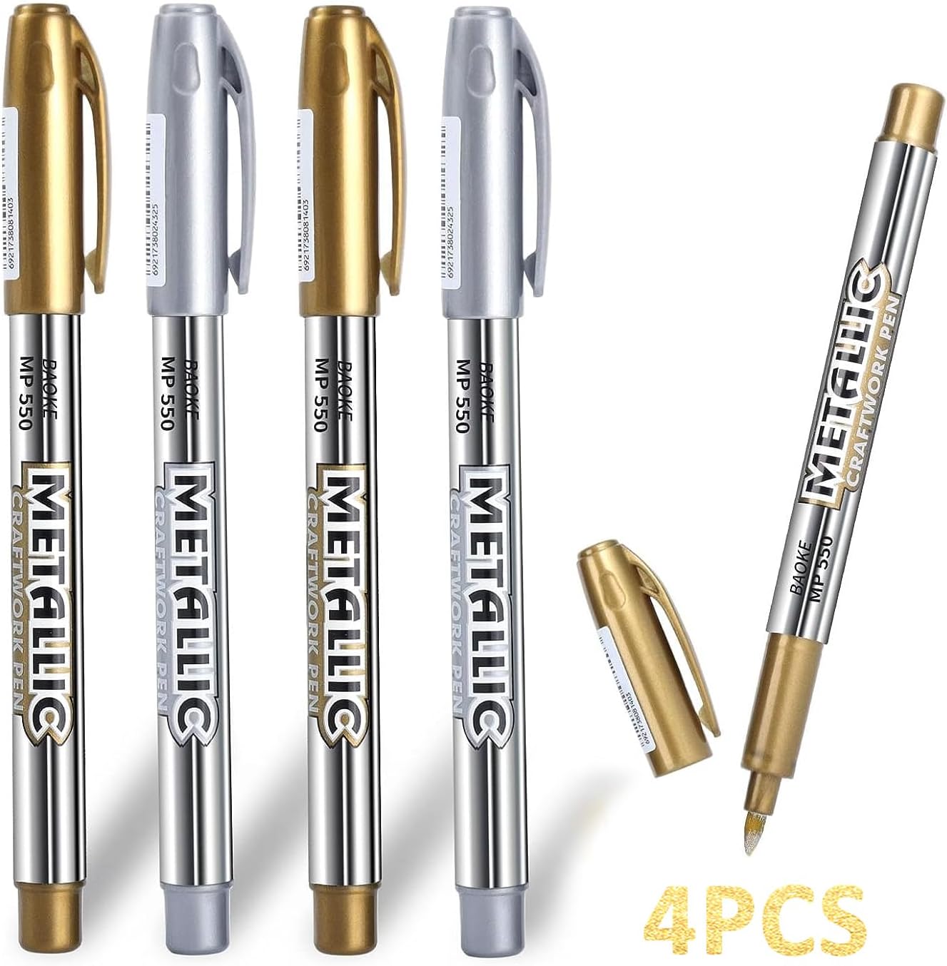4PCS Gold and Silver Pen Gold Metallic Marker Pens, Permanent Gloss Wet ...