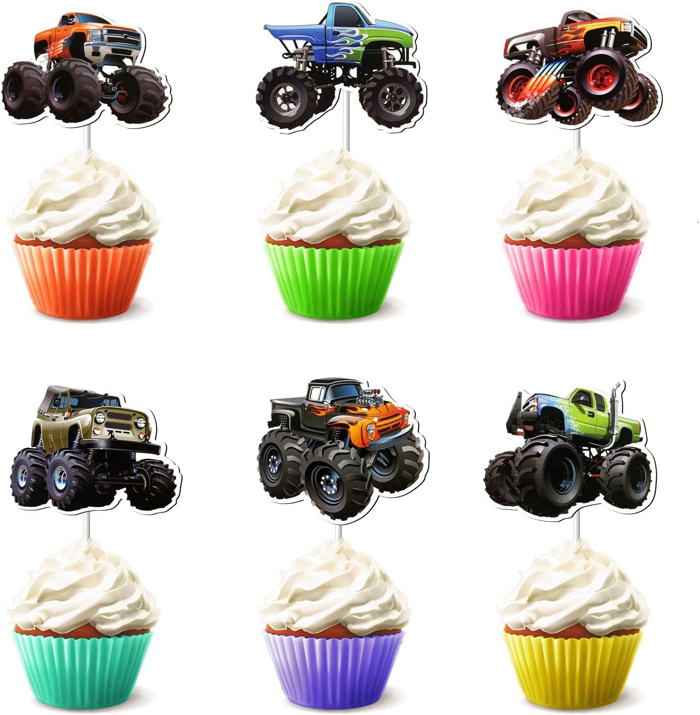 Amazon.com: 48 Pieces truck Cupcake Rings truck Cupcake Topper Rings ...