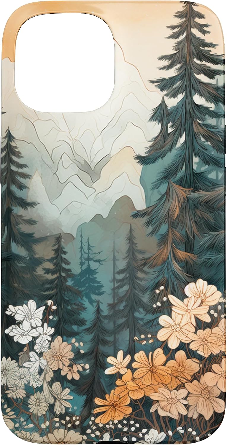 Amazon.com: iPhone 15 Boho Floral Forest Pine Tree Nature Mountain Case ...