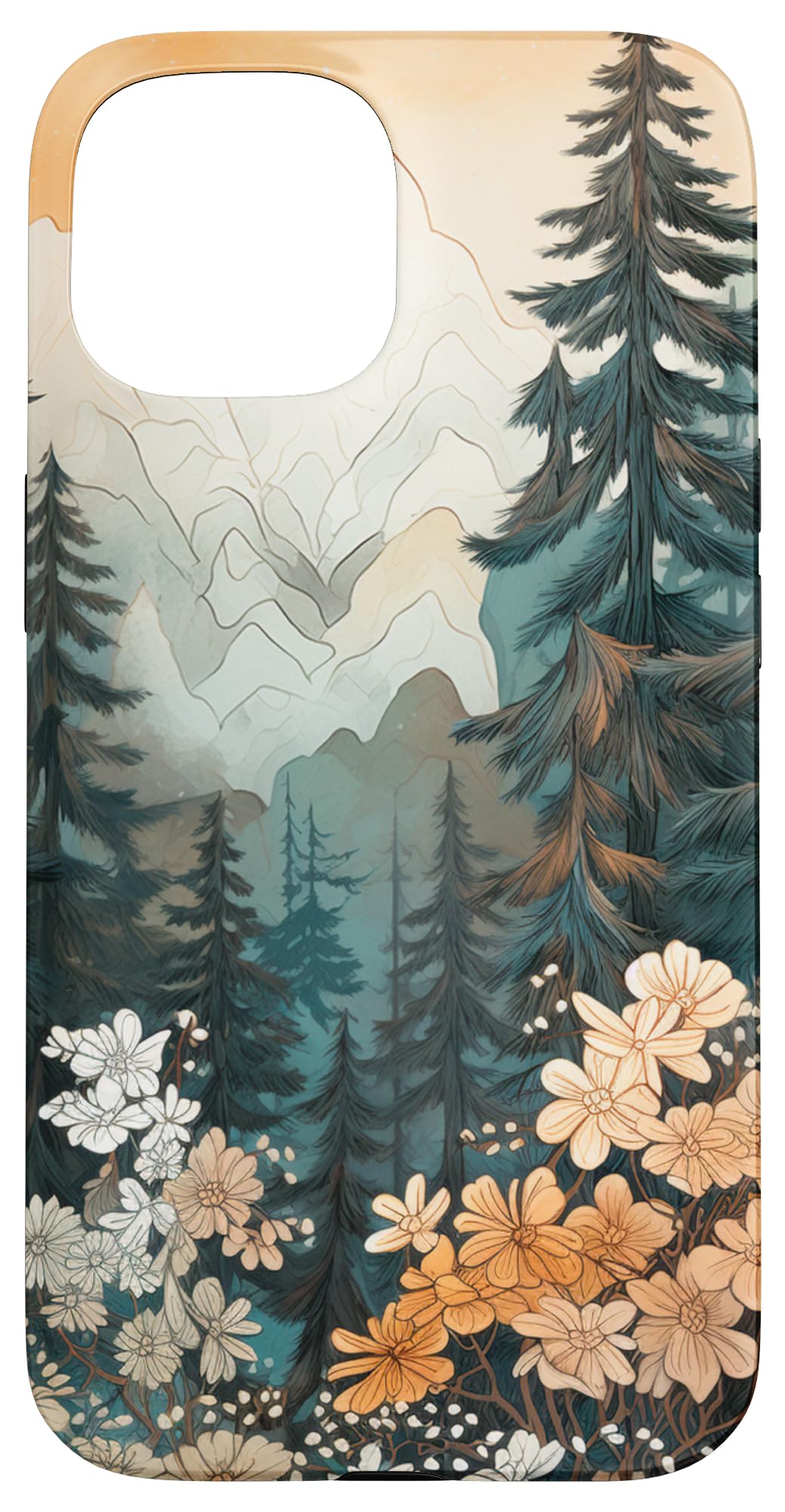 Amazon.com: iPhone 15 Boho Floral Forest Pine Tree Nature Mountain Case ...