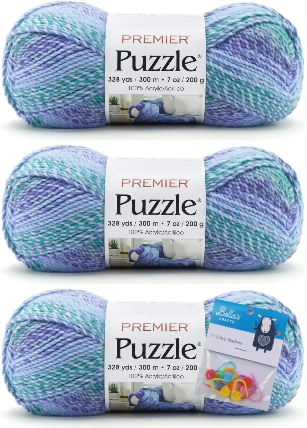 Amazon.com: Premier Yarn Puzzle - 7 oz - #5 Bulky Weight - 3-Pack ...