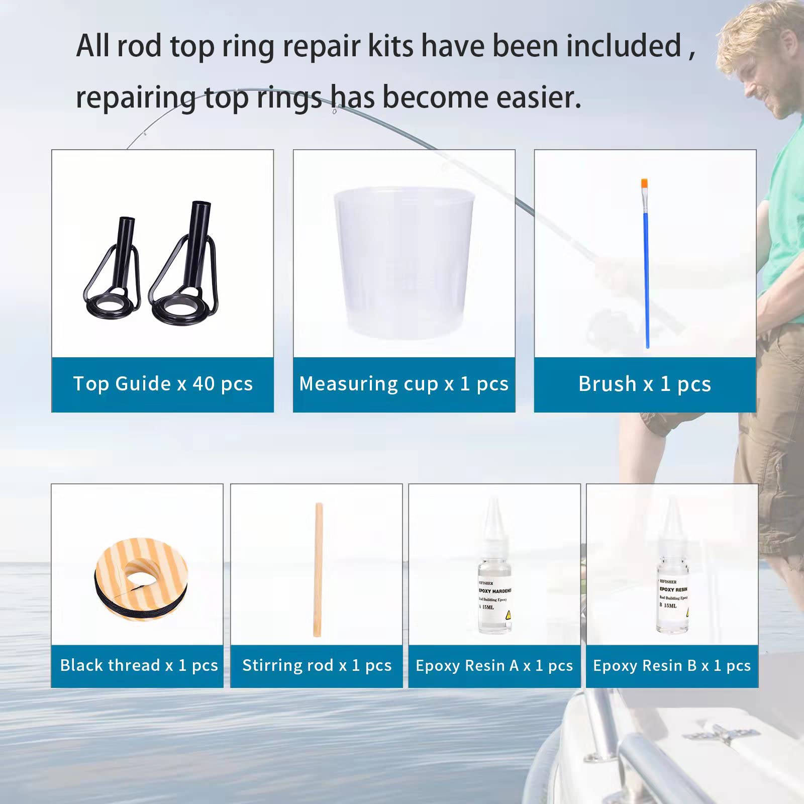 Snapklik.com : Hifisher Fishing Rod Tip Repair Kit: 40pcs 8 Sizes Top ...