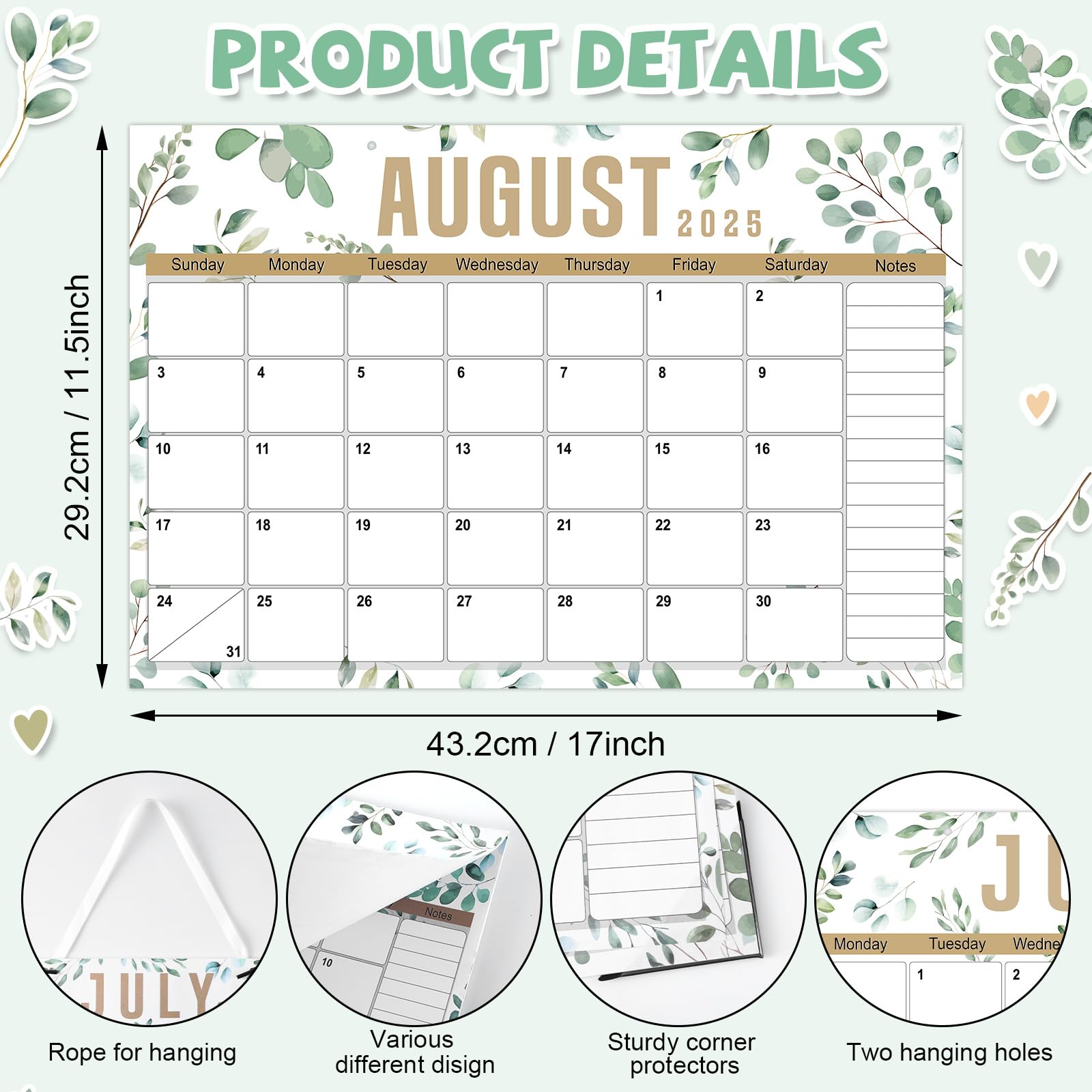 Snapklik.com : Teacher Large Desk Calendar 2025-2026, Greenery 18-Month ...