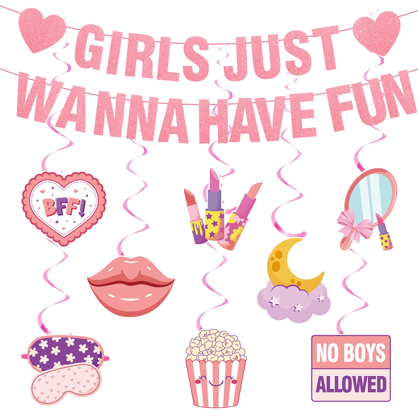 Amazon.com: VorkiVecKi Sleepover Party Decorations Banner - Heart ...