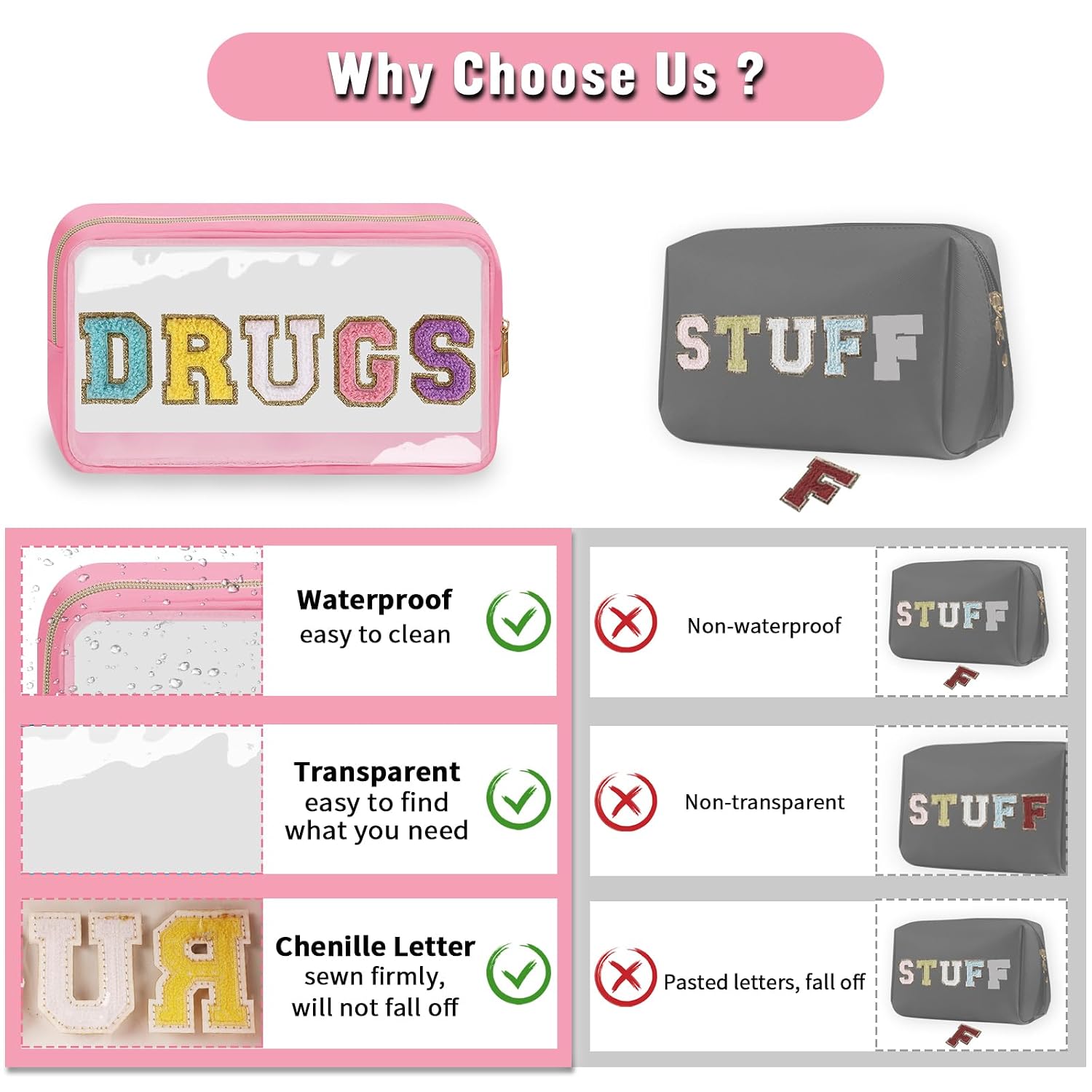 Bolsa de Medicação Chenille Transparente MEDS: Necessaire de Maquiagem ...