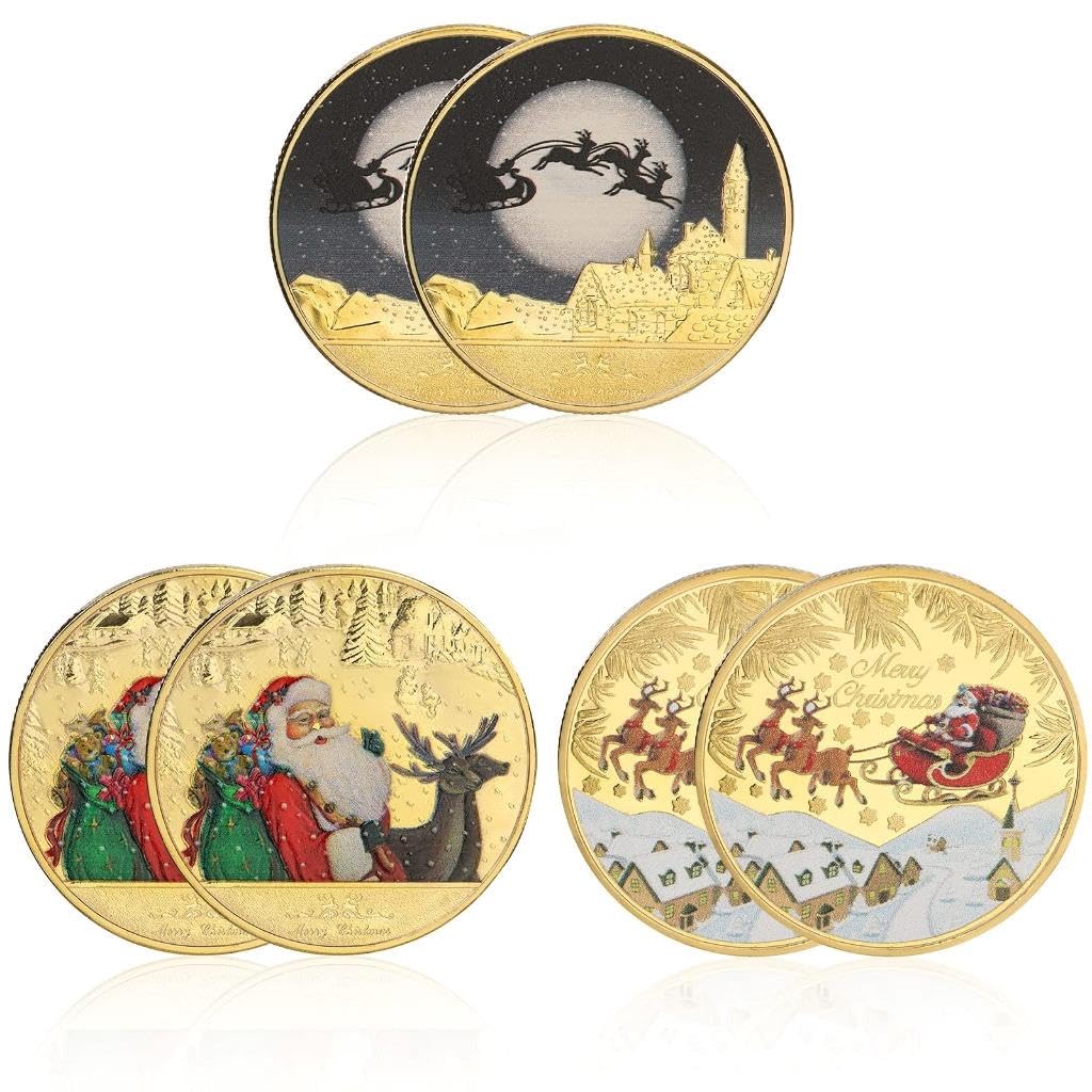 Amazon.com: PartyYeah 6Pcs Christmas Commemorative Coins Xmas Coins ...