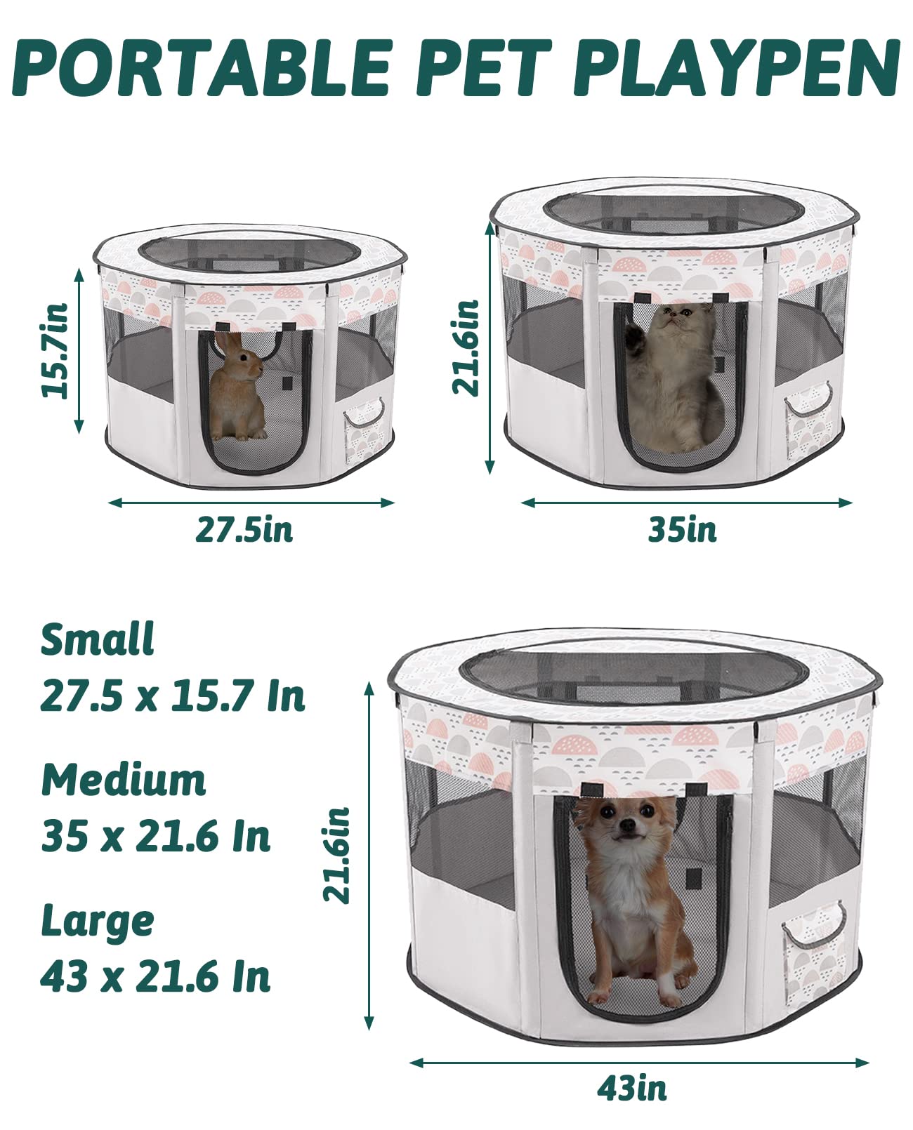 BNOSDM Rabbit Playpen with Zippered Top Portable Cat Play pens Cage ...