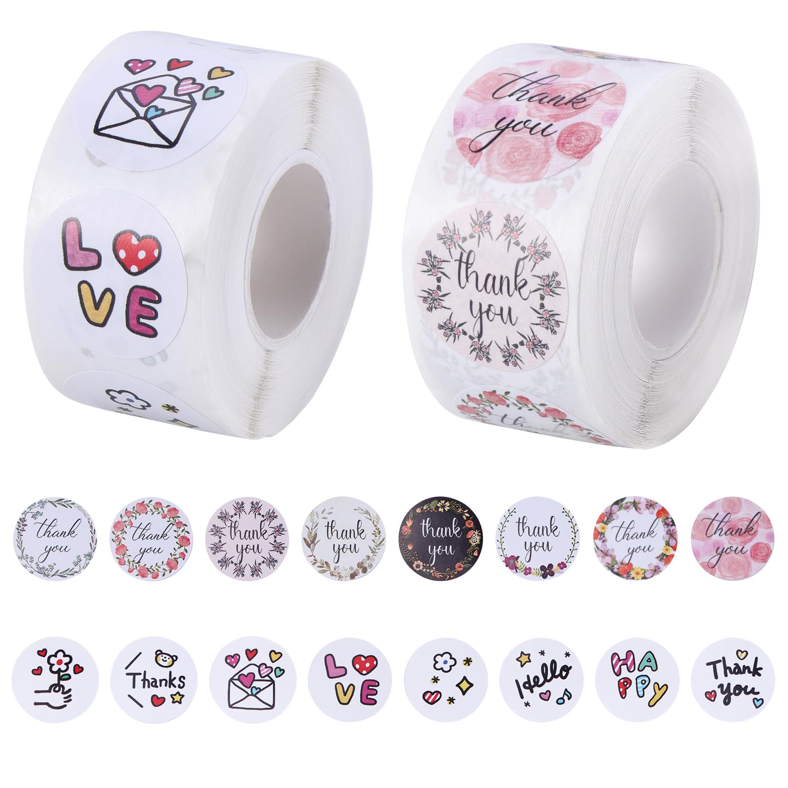 Coptiner 1000 Pcs Thank You Stickers（2.5cm/1inch）,Flowers& Multi Color ...