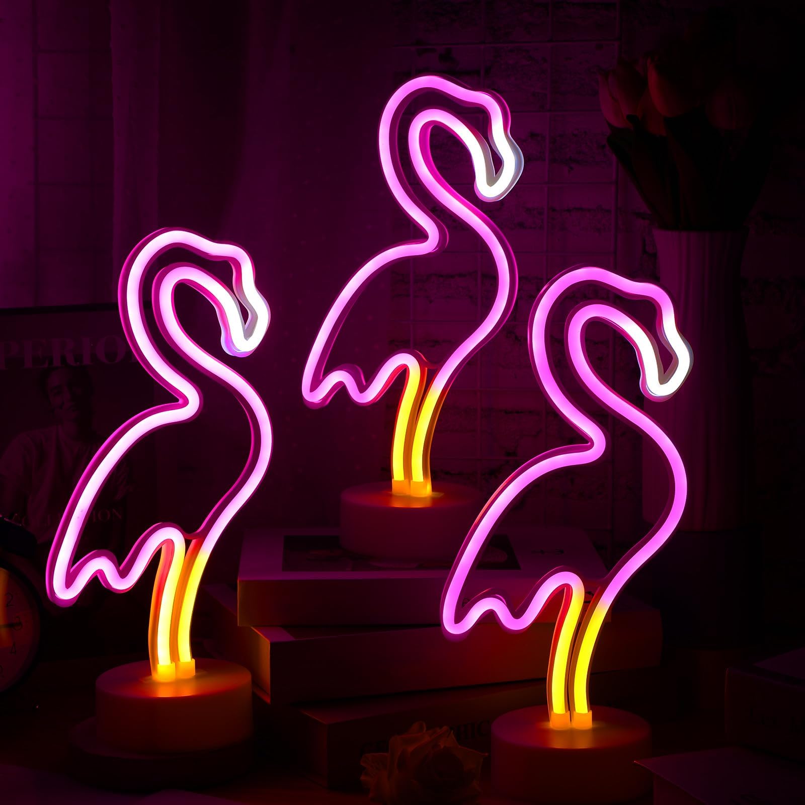 Liliful 3 Pcs Christmas Flamingo Neon Sign Pink Flamingo Gifts for ...