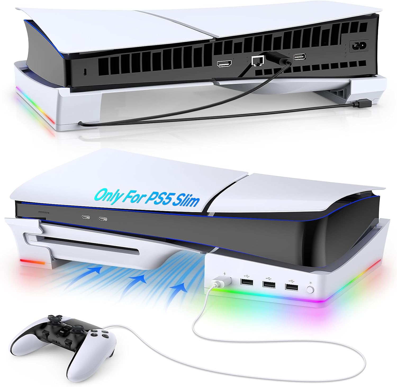 Gorixer RGB Horizontal Stand for PS5 Slim Console with 4 USB Hubs ...