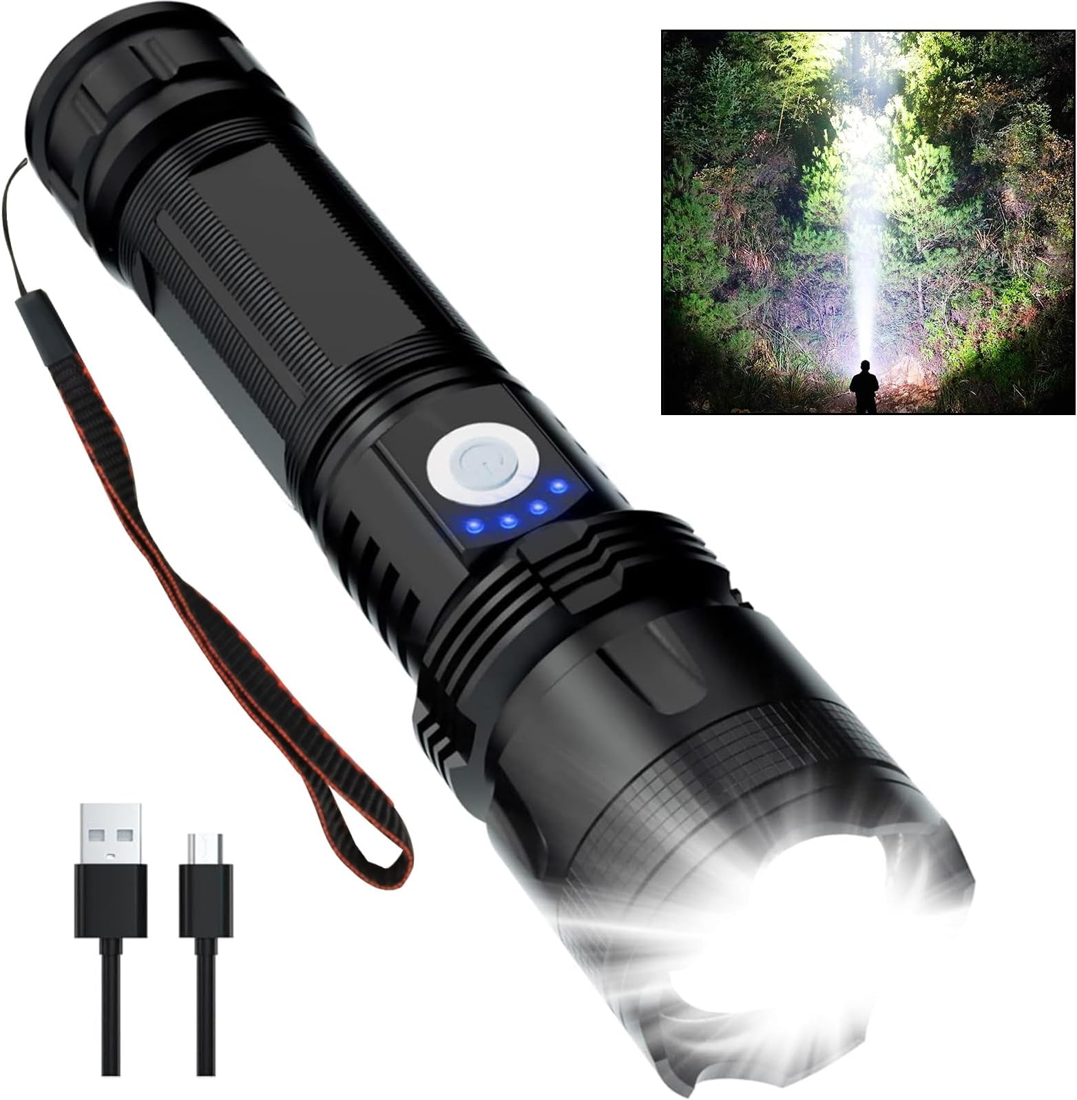 Linternas LED Recargables de Altos Lúmenes, 5 Modos Linterna Potente ...