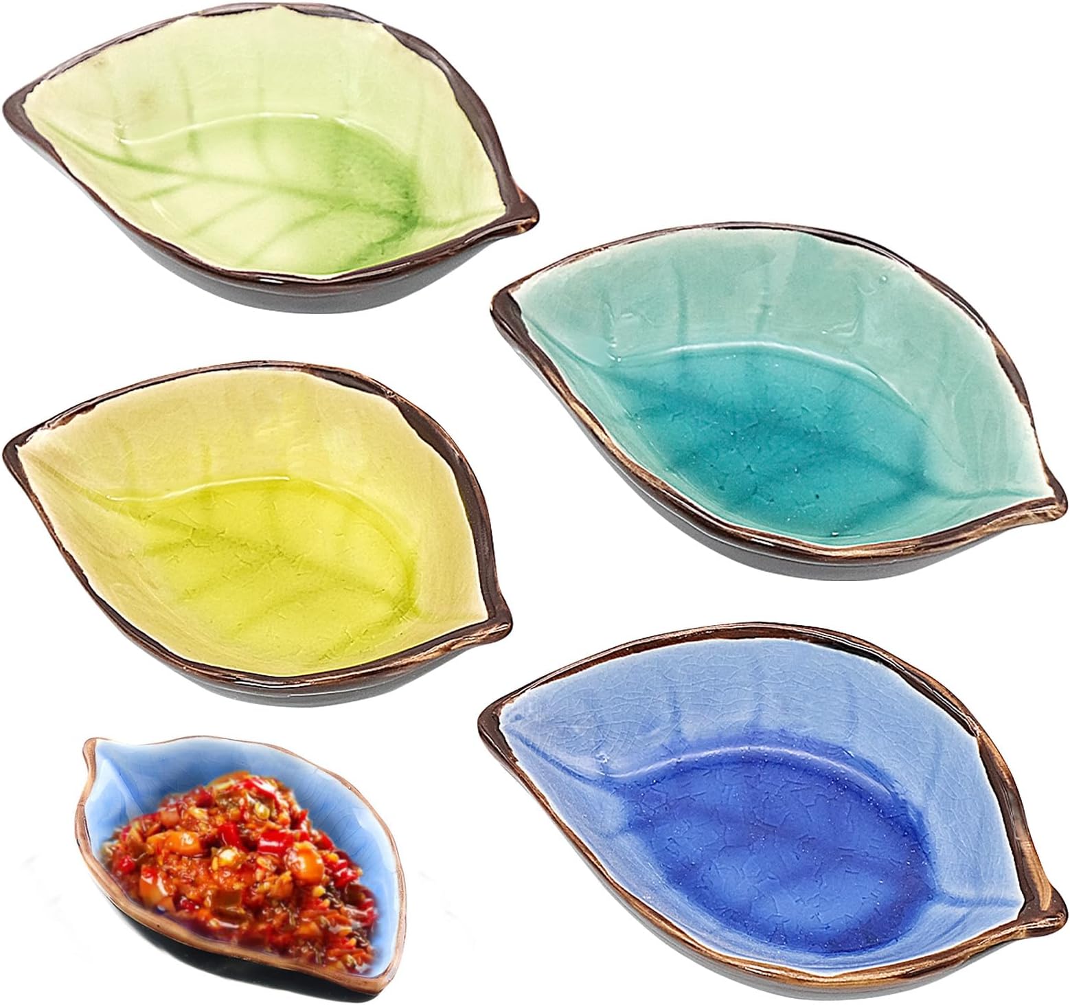 Amazon.com | Valman 4 PCS Leaf Shape Sauce Dish, Ceramic Sushi Dipping ...