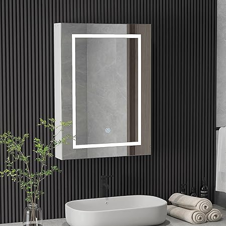 Botiquín de baño con espejo LED para medicina montado en la pared ...
