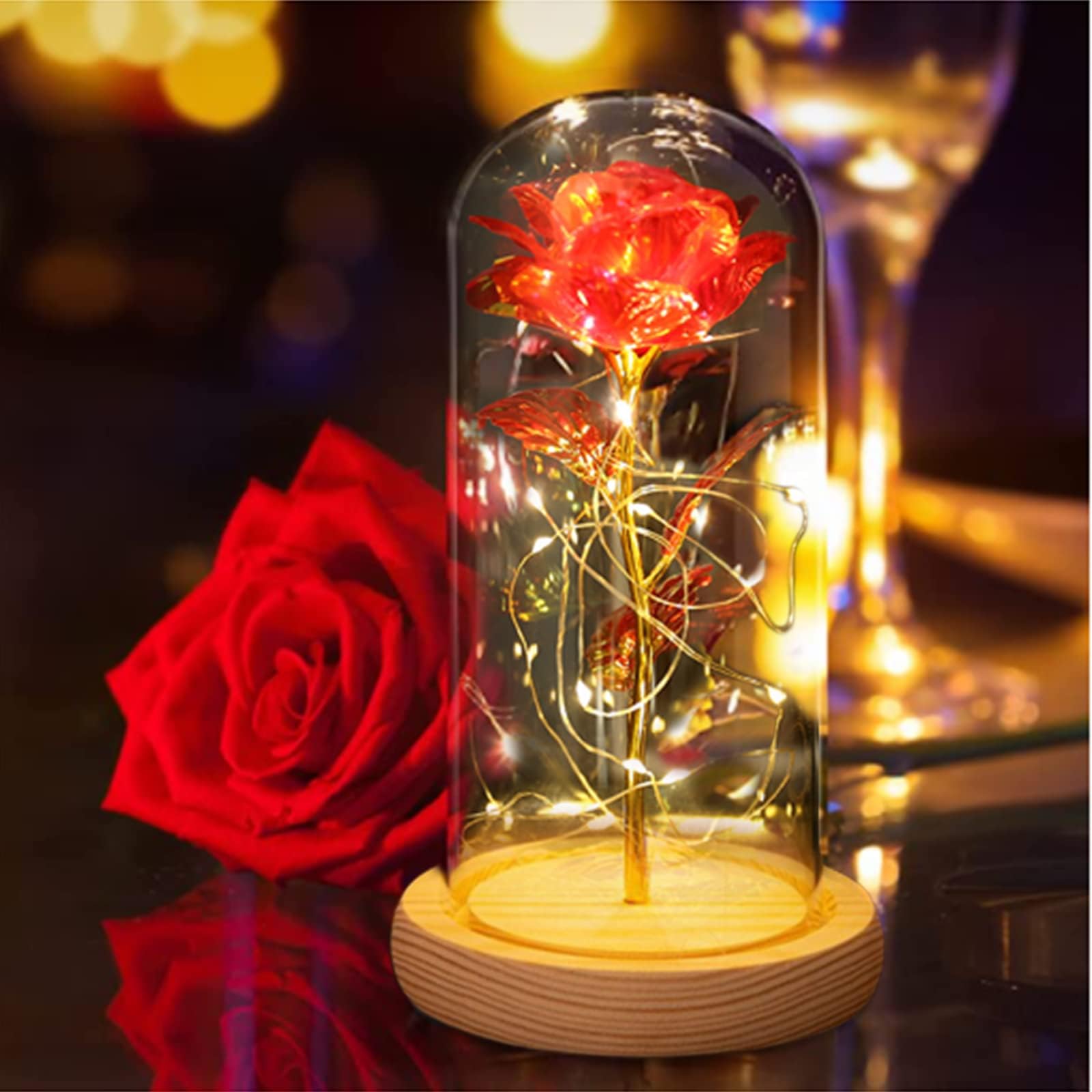 Kit de Rosas Flor Artificial con Luces led,Rosa Eterna en Cúpula de ...