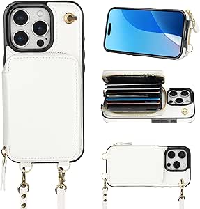 Amazon.com: Bocasal Crossbody Wallet Case for iPhone 16 Pro, RFID Blocking Leather Purse Case ...