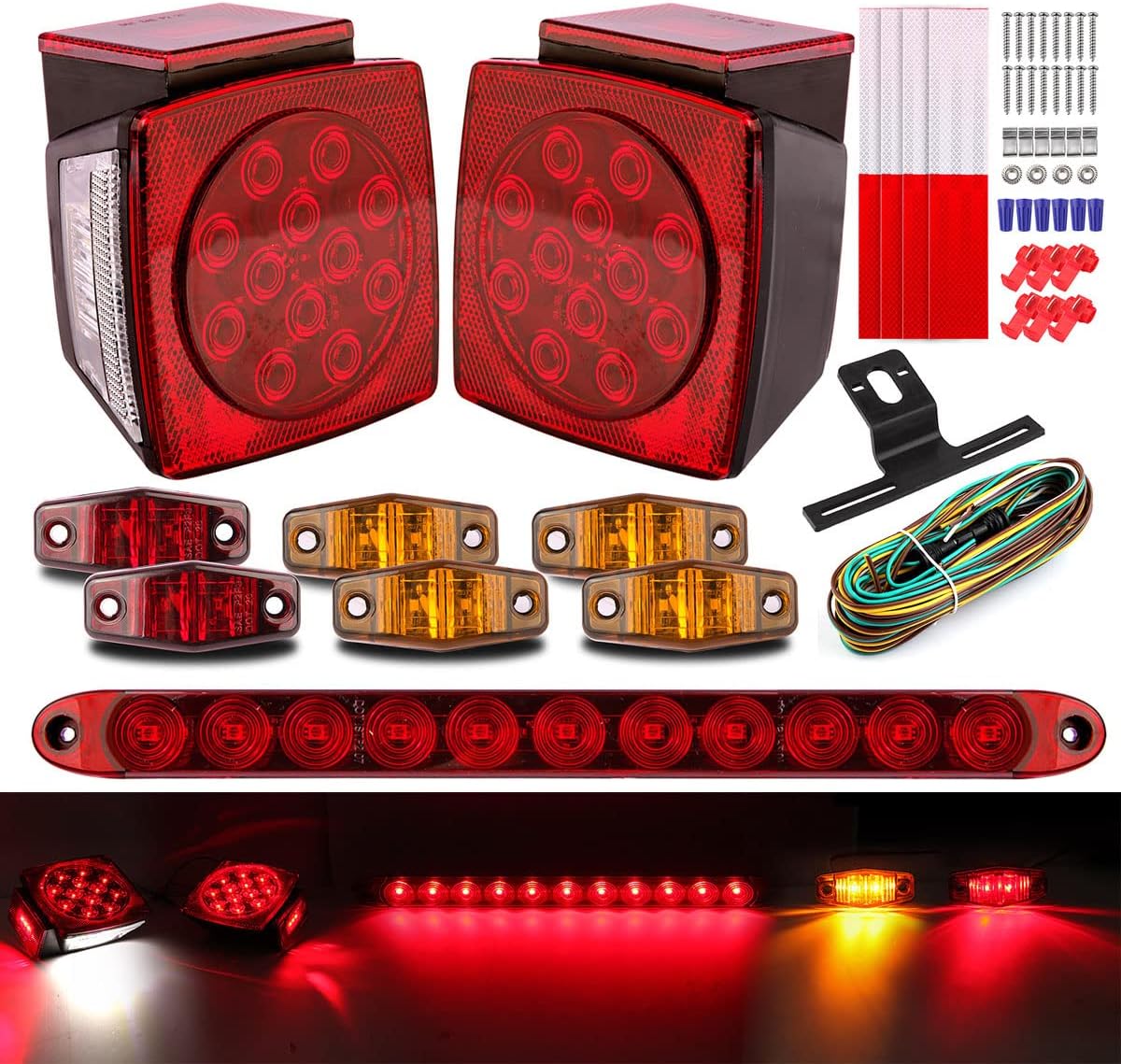 Amazon.com: LED Trailer Light Kit Waterproof Submersible Square Stop ...