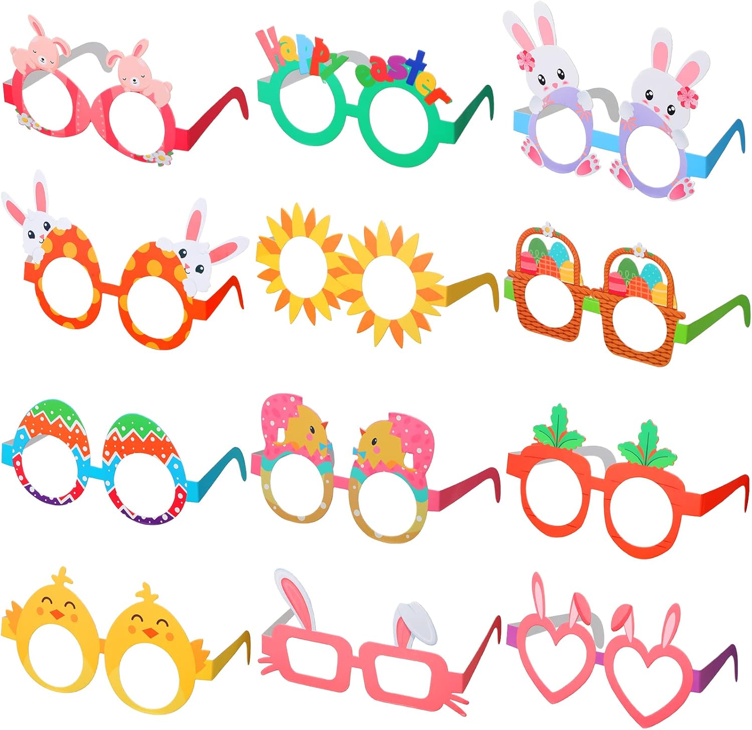 Amazon.com: Lenwen 24 Pieces Happy Easter Glasses Paper Glasses Frame ...