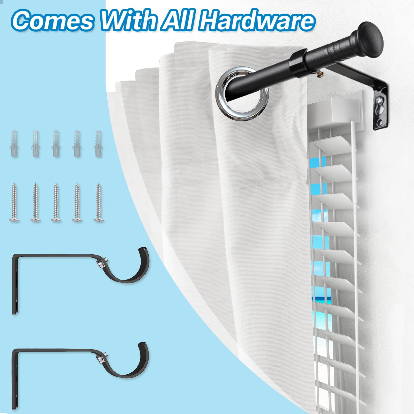 Snapklik.com : Black Curtain Rods For Windows 28 To 64 Inch, 5/8 Inch ...