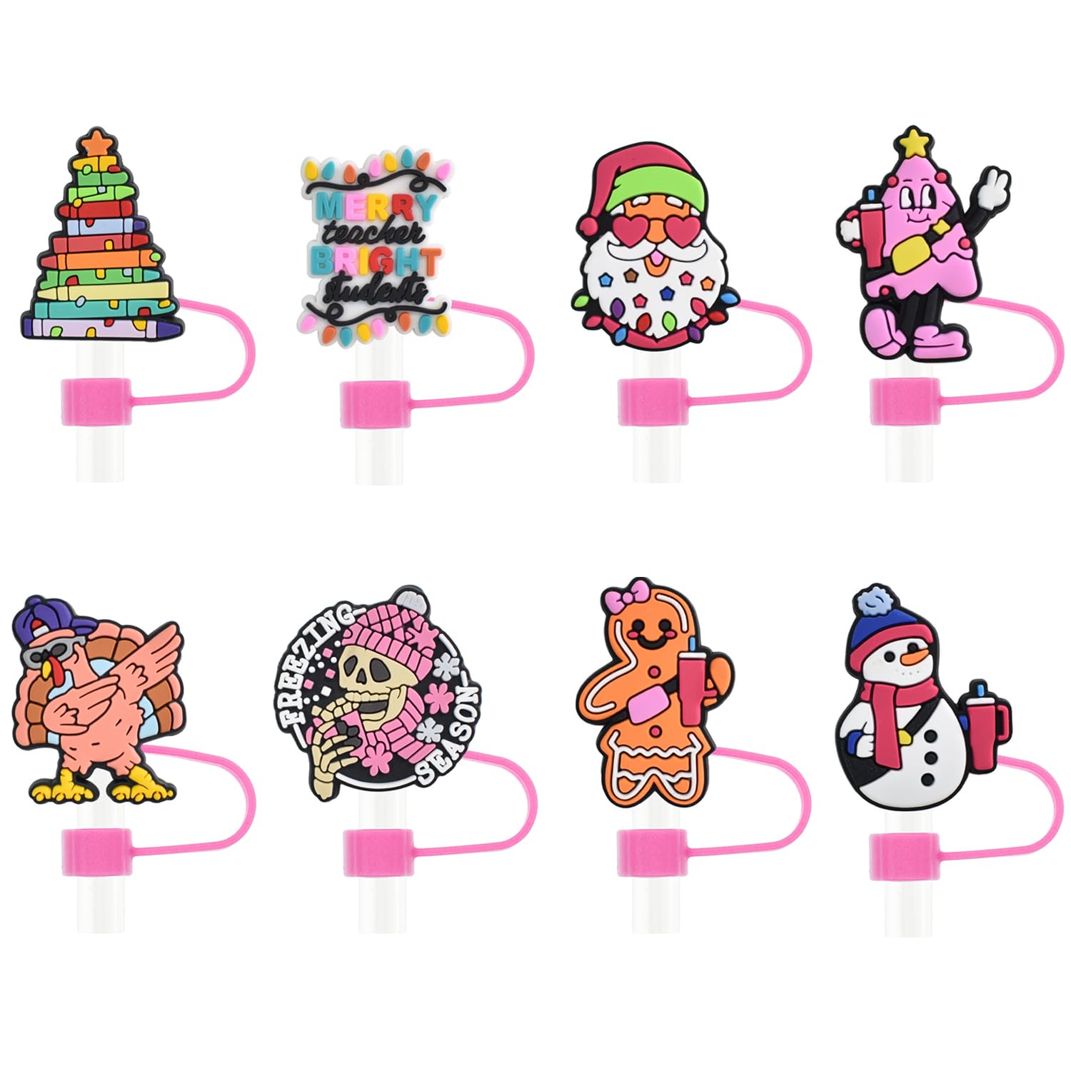 Amazon.com: 8Pcs Christmas Straw Covers, 10mm Pink Straw Toppers ...