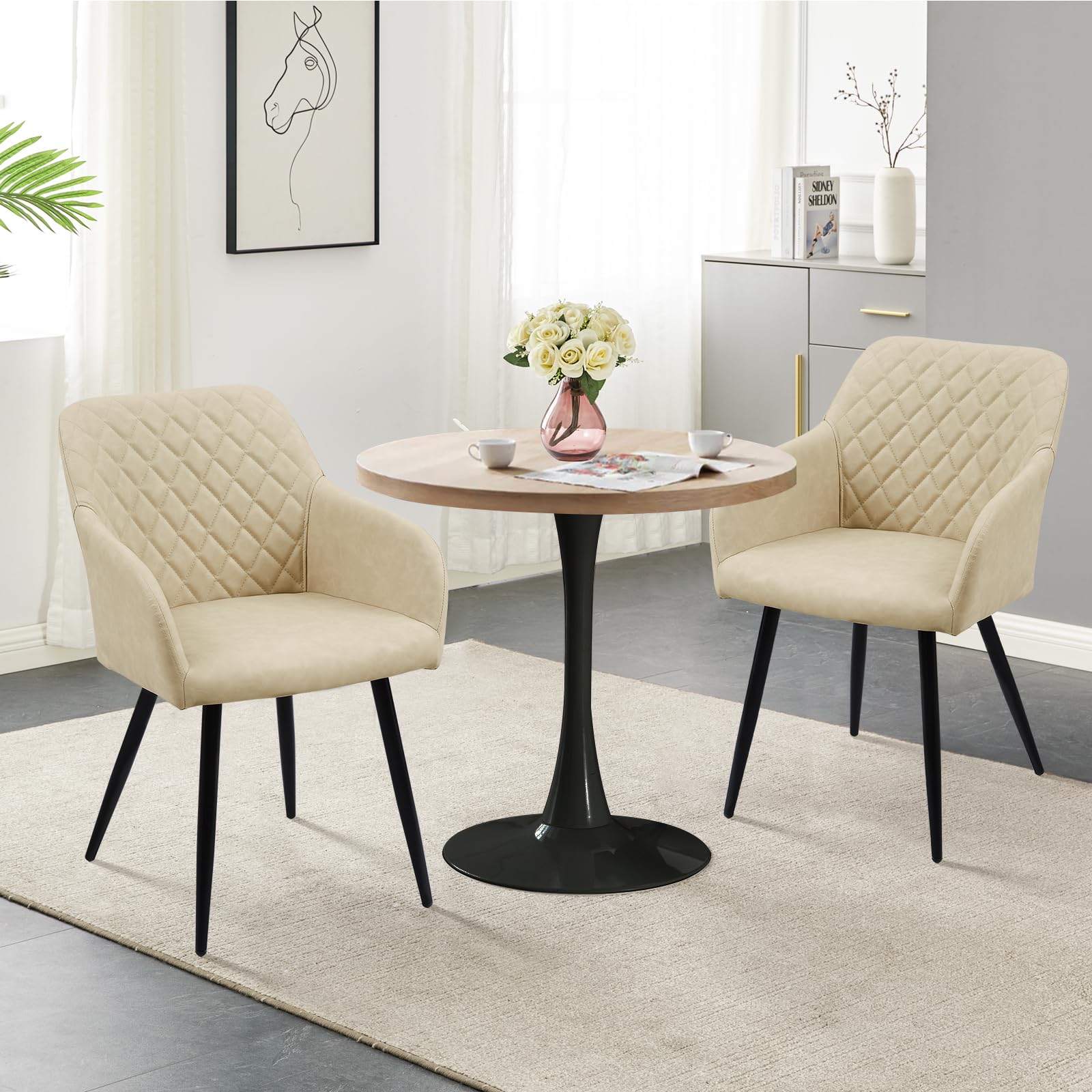 CLIPOP Faux Leather Dining Chairs Set of 2 Cream Kitchen Chairs with ...