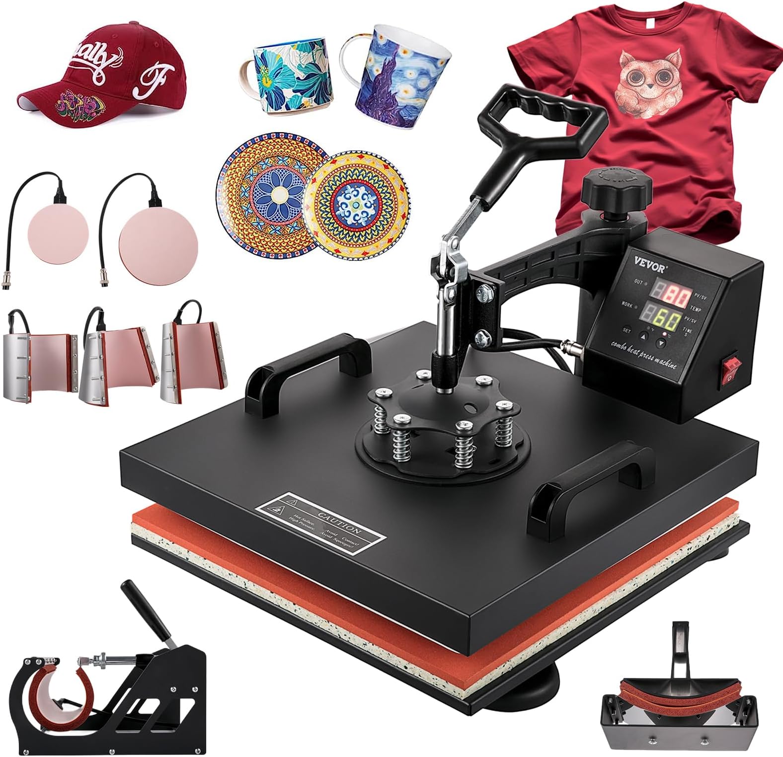 Amazon.com: VEVOR Heat Press 15x15 Inch 8 in 1 Heat Press Machine, Swing Away Tshirt Press ...