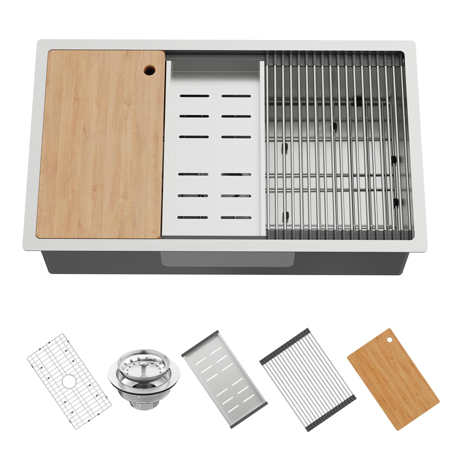 Kitchen Sink Workstation,32"x19" Stainless Steel Undermount Single Bowl ...