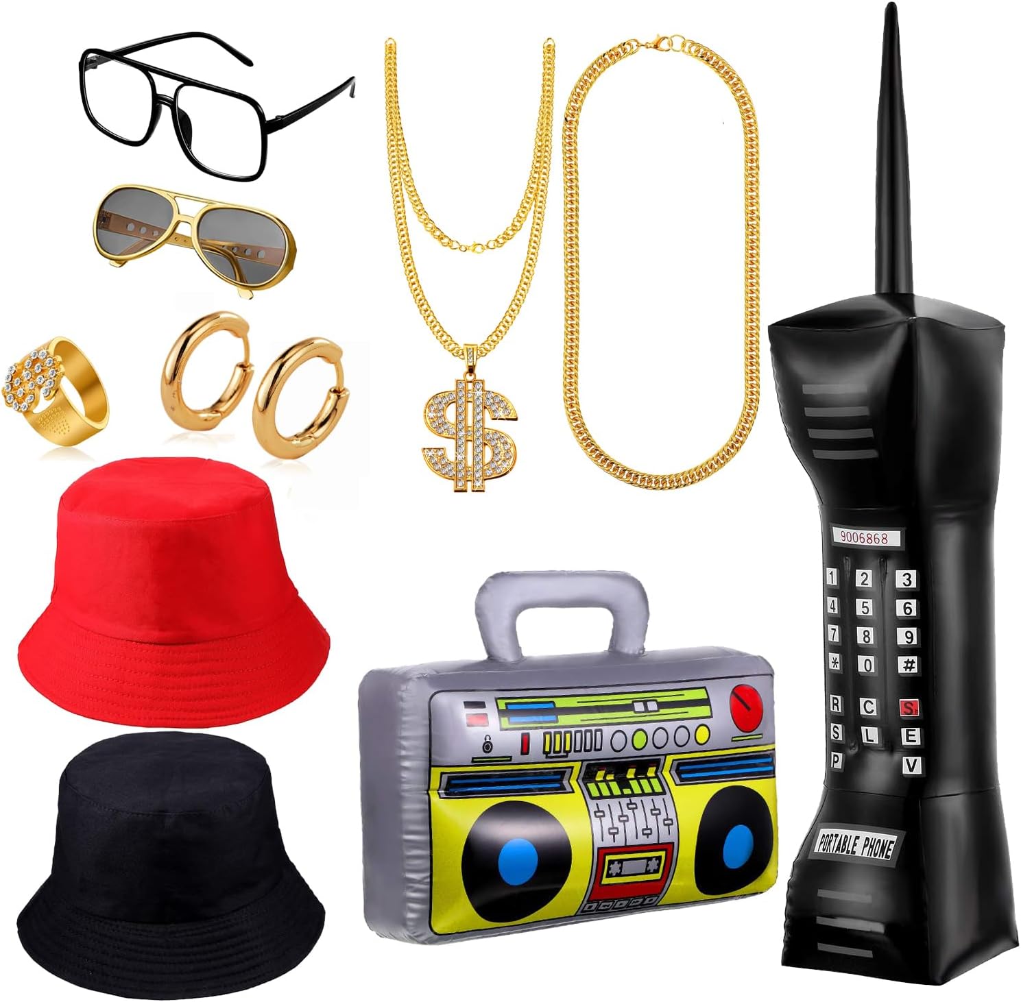 Amazon.com: XLTTONG 10 Pcs 80s 90s Hip Hop Costume Outfit Kit,Necklace ...
