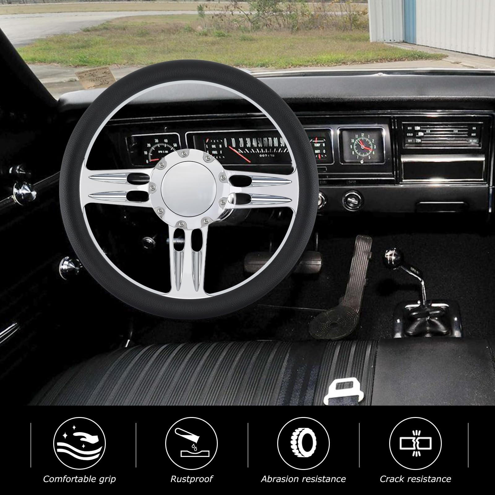 Snapklik.com : 9 Bolt Disc Steering Wheel, 14 Inch Leather Billet ...