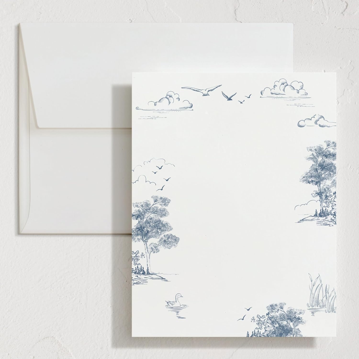 Amazon.com : Minted Lake Side Toile Stationery Set, Set of 10 Flat Note ...