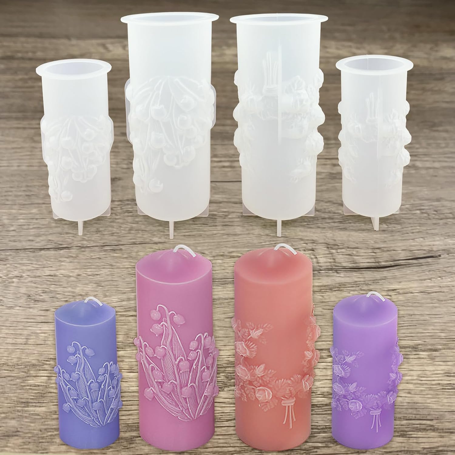 Amazon.com: PRETTYLIFE Flower Pillar Candle Molds 4pcs Rose Lily of The ...