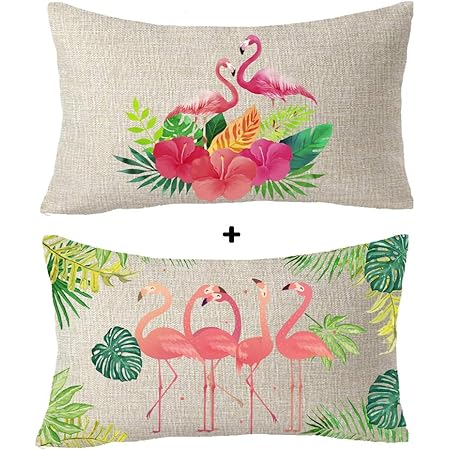 Amazon.com: HOSNYE Pink Flamingo Throw Pillow Cover Standing On ...