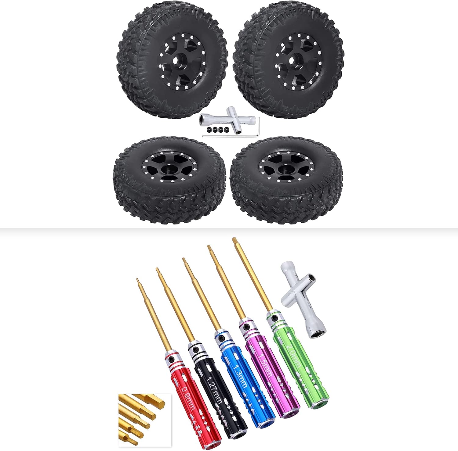 Amazon.com: RC Hex Screwdriver Set 5pcs & 1.0 Beadlock Wheels & Tires ...