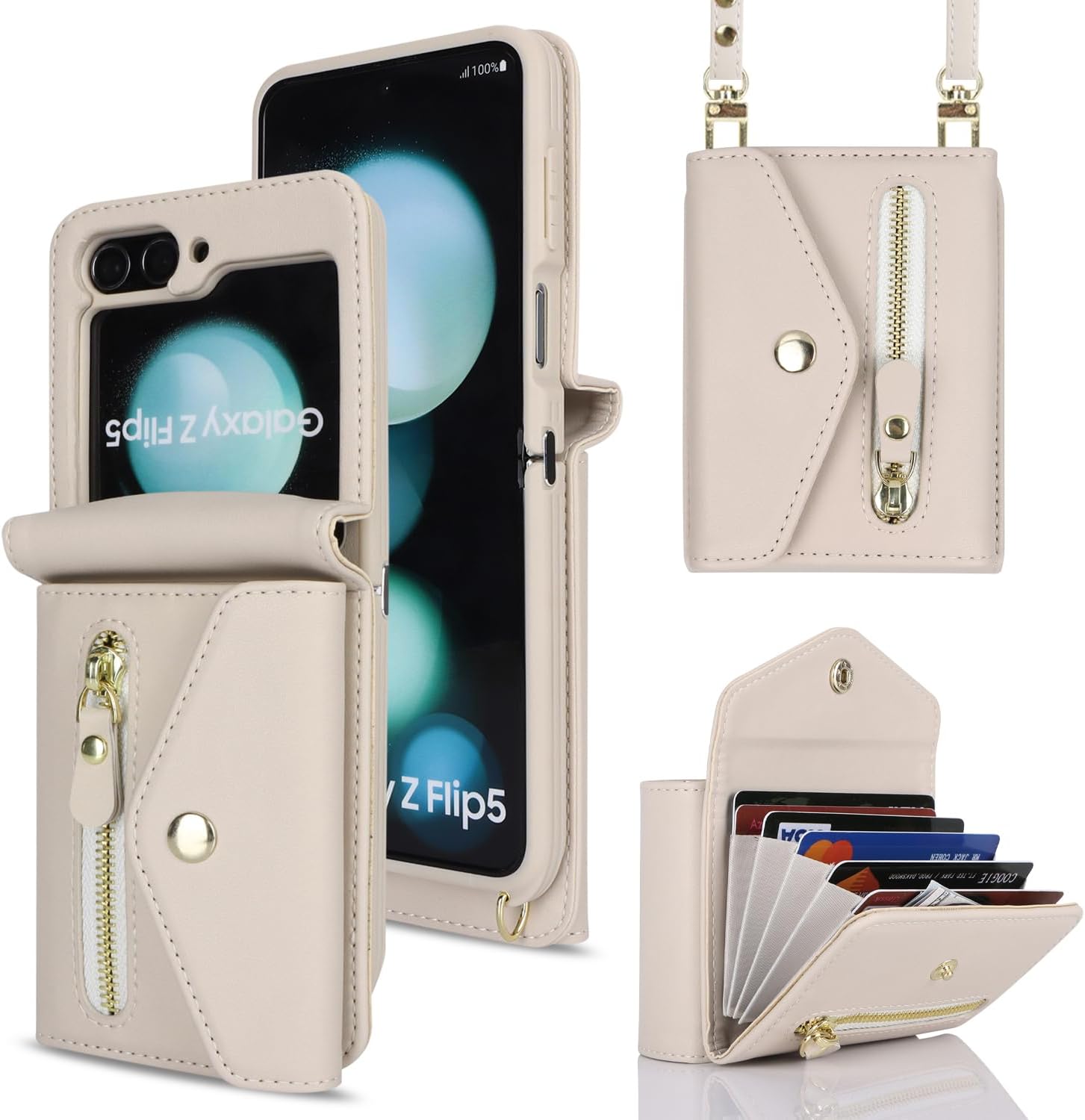 Amazon.com: Cavor for Samsung Galaxy Z Flip 5 Case Wallet with Wrist ...