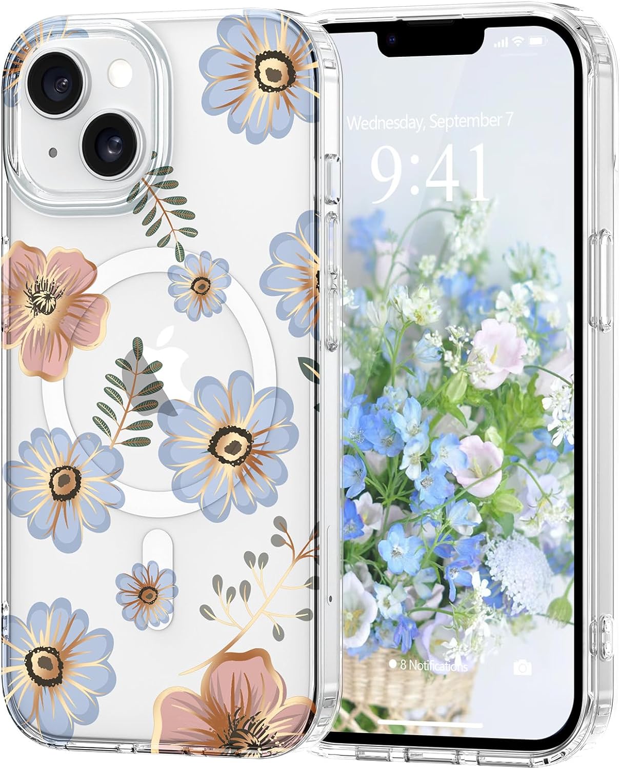 Amazon.com: Pepmune Magnetic iPhone 13/14 Case Floral, Cute Clear ...